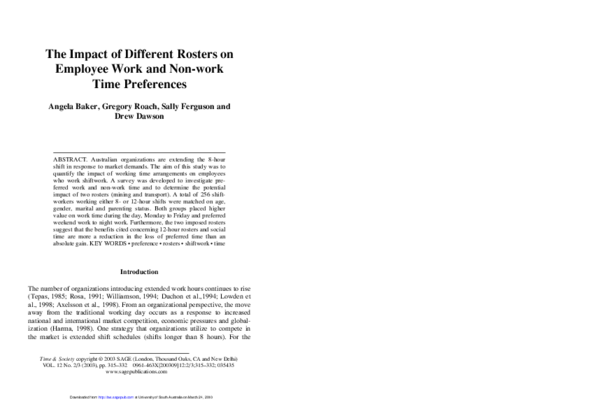 (PDF) The impact of different rosters on employee work and non-work ...