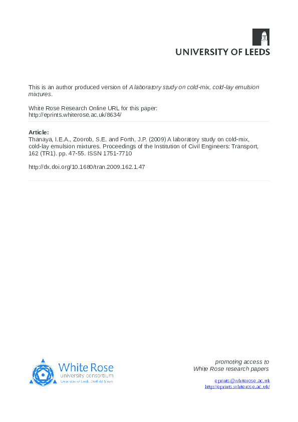 (PDF) A laboratory study on cold-mix, cold-lay emulsion mixtures