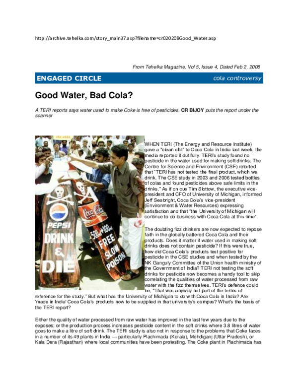 (PDF) Good Water, Bad Cola?