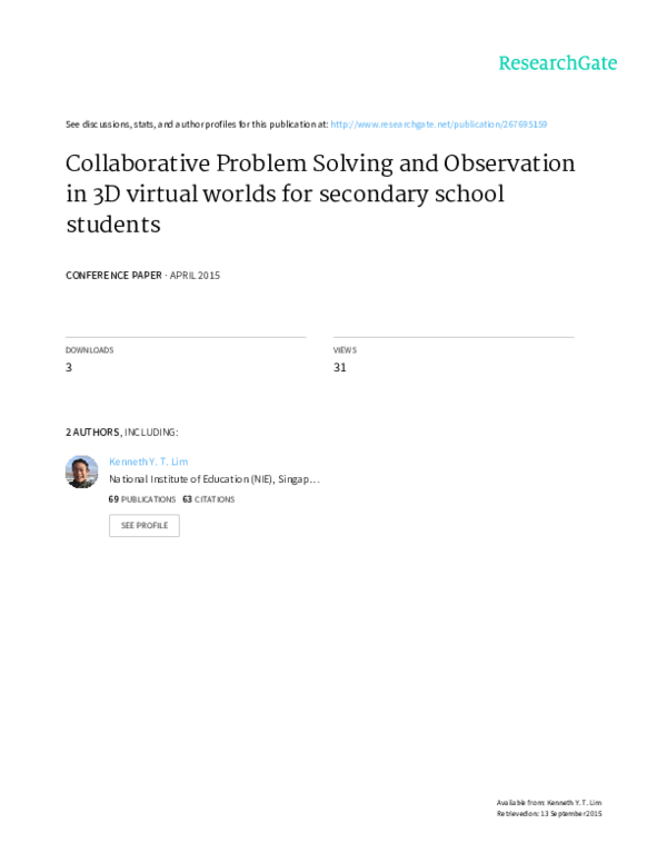 (PDF) Effectiveness of Collaborative Learning with 3D Virtual Worlds