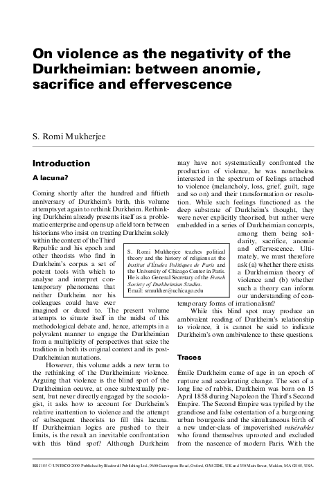 (PDF) On violence as the negativity of the Durkheimian: between anomie ...