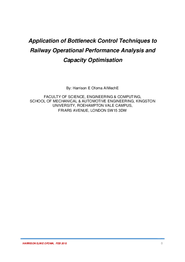 (PDF) Application of Bottleneck Control Techniques to Railway Operational Performance Analysis ...