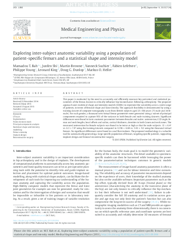 (PDF) EXPLORING INTER-SUBJECT ANATOMIC VARIABILITY USING A POULATION OF PATIENT-SPECIFIC FEMURS ...