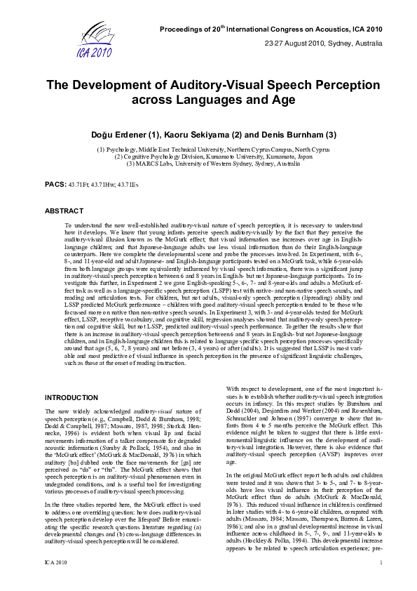 (PDF) The Development of Auditory-Visual Speech Perception across ...