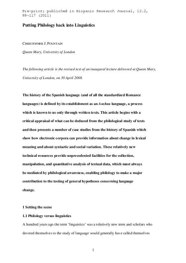 (PDF) Putting Philology back into Linguistics