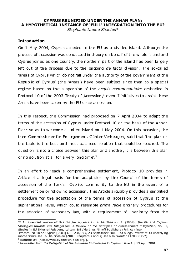 (DOC) Cyprus reunified under the Annan Plan: a hypothetical instance of ...