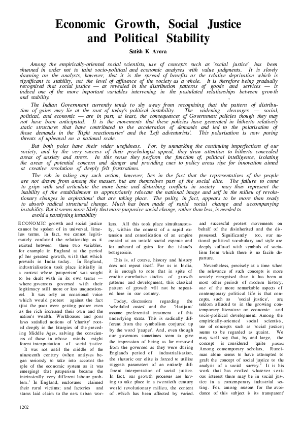 (PDF) Economic Growth, Social Justice and Political Stability