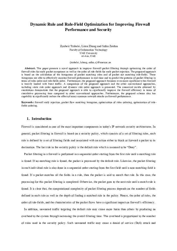 (PDF) Dynamic rule and rule-field optimisation for improving firewall ...