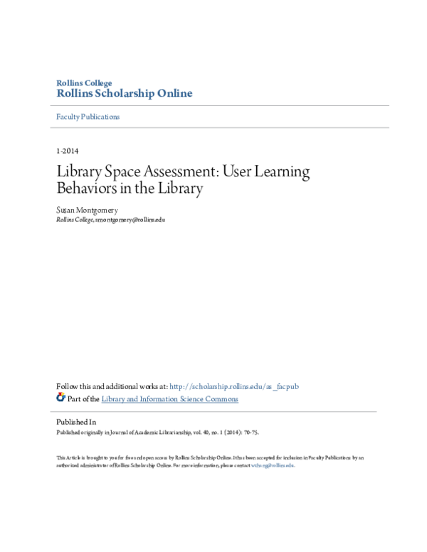 (PDF) Library Space Assessment: User Learning Behaviors in the Library
