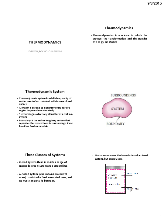 (PDF) Thermodynamic System Three Classes of Systems