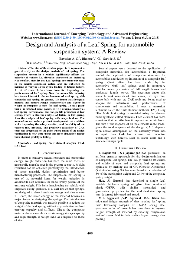 (PDF) Design and Analysis of a Leaf Spring for automobile suspension system: A Review