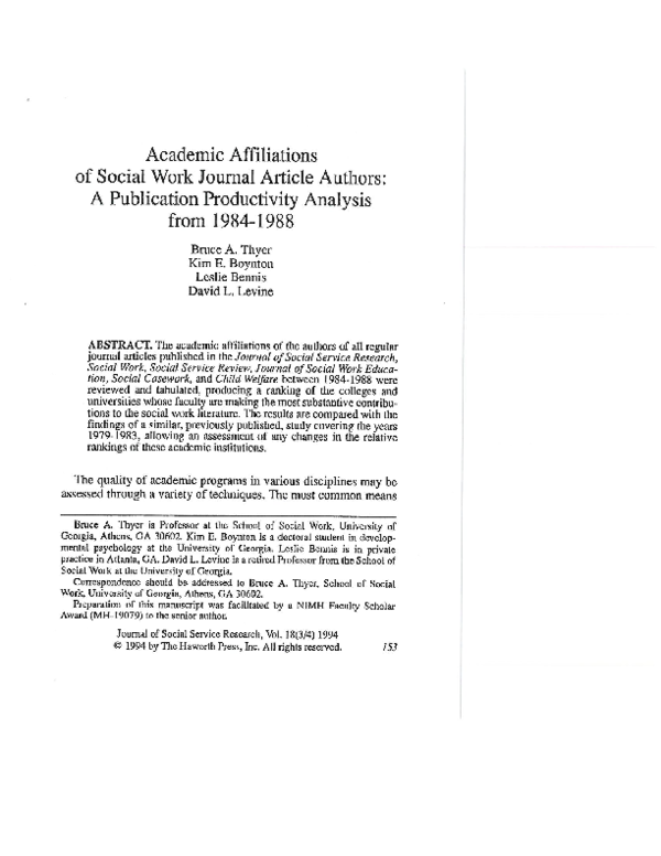 (PDF) Academic Affiliations of Social Work Journal Article Authors