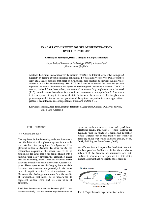 Pdf An Adaptation Scheme For Real Time Interaction Over The Internet