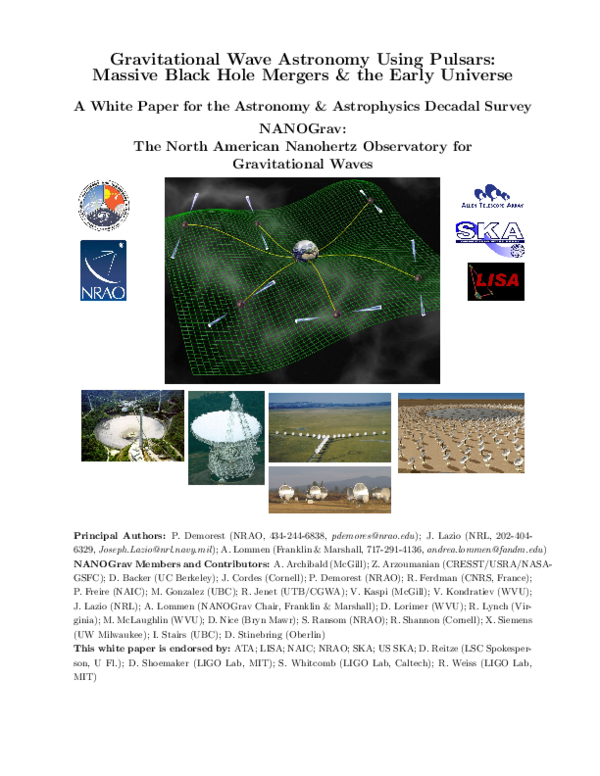 (PDF) Gravitational Wave Astronomy Using Pulsars: Massive Black Hole ...