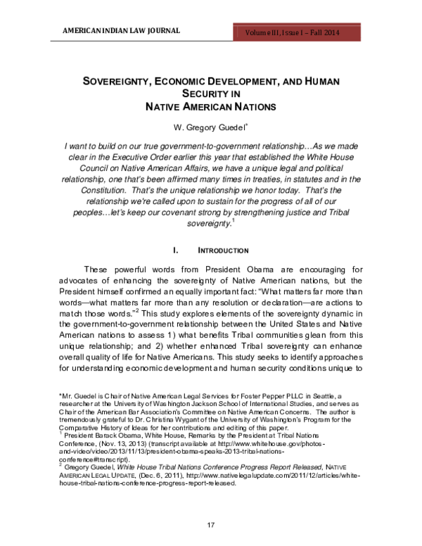 (PDF) SOVEREIGNTY, ECONOMIC DEVELOPMENT, AND HUMAN SECURITY IN NATIVE ...