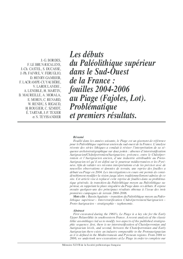 (PDF) Les débuts du Paléolithique supérieur dans le Sud-Ouest de la ...
