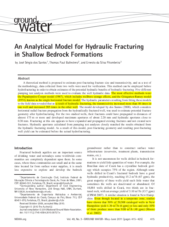 (PDF) An Analytical Model for Hydraulic Fracturing in Shallow Bedrock Formations