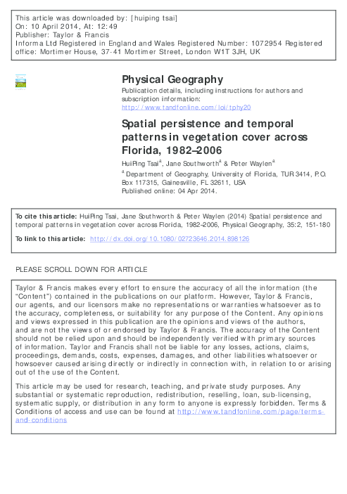 (PDF) Physical Geography Spatial persistence and temporal patterns in ... (PDF) Physical Geography Spatial persistence and temporal patterns in ...