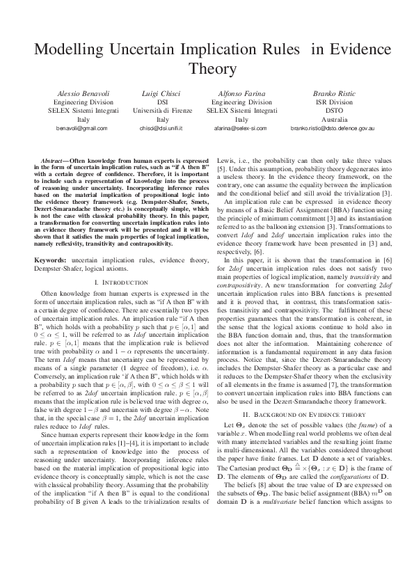 (PDF) Modelling uncertain implication rules in evidence theory | Branko ...