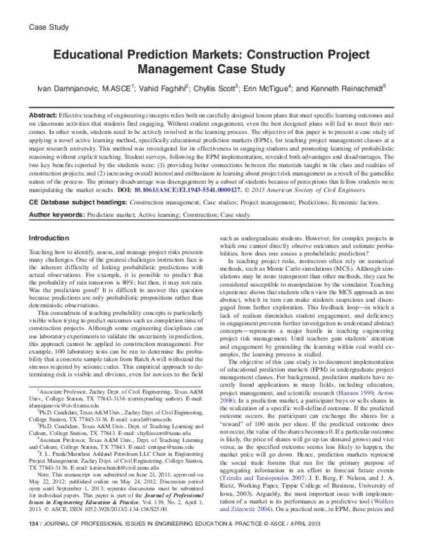 (PDF) Educational markets: A constructed project management case study.