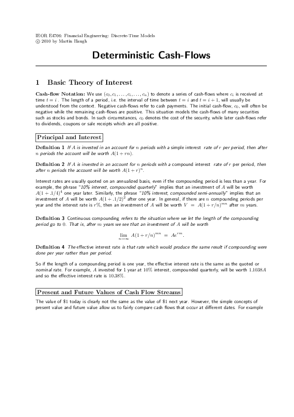 (PDF) Deterministic Cash-Flows 1 Basic Theory of Interest