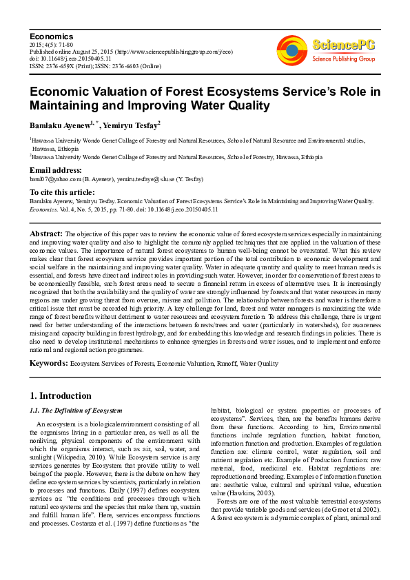 (PDF) Economic Valuation of Forest Ecosystems Service’s Role in ...