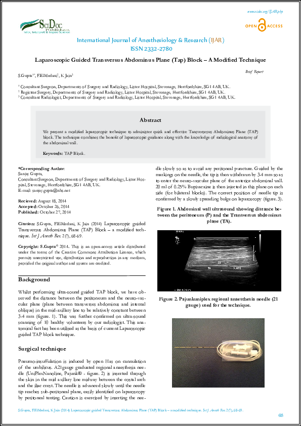 (PDF) Laparoscopic Guided Transversus Abdominus Plane (Tap) Block – A ...