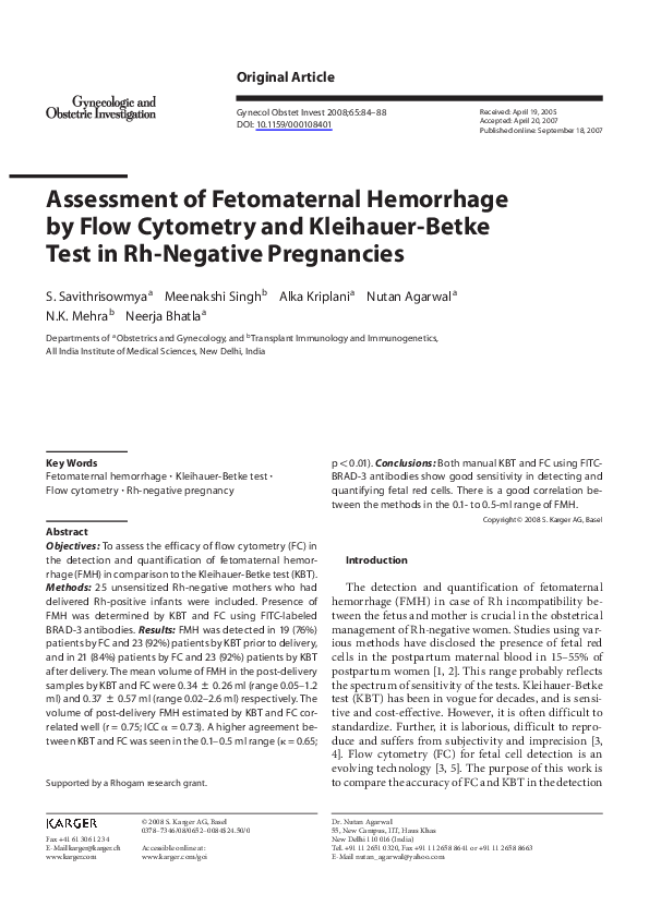 (PDF) Assessment of Fetomaternal Hemorrhage by Flow Cytometry and ...