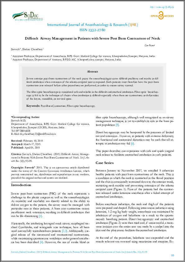 (PDF) Difficult Airway Management in Patients with Severe Post Burn ...