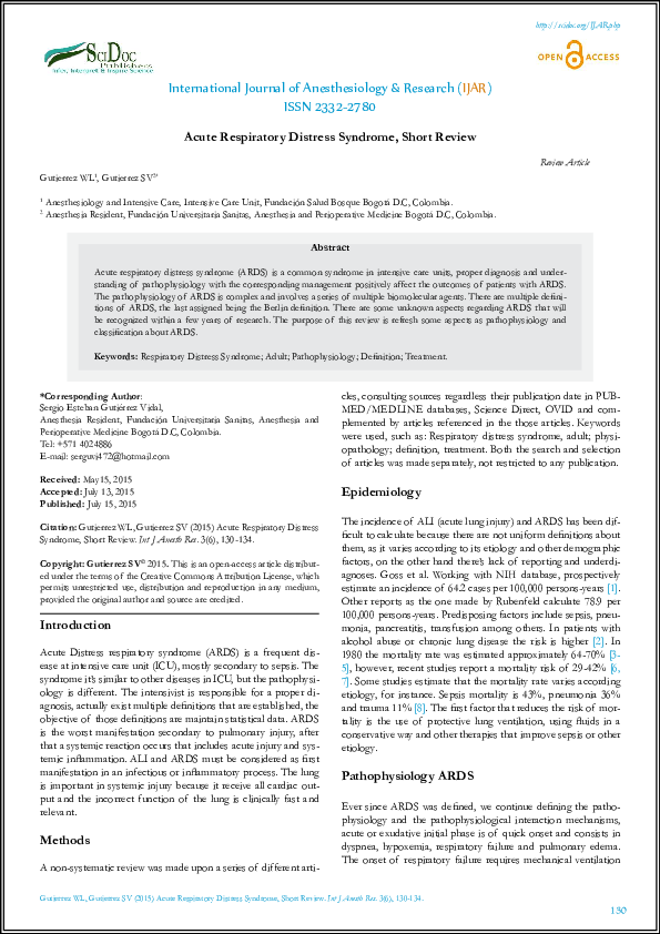 (PDF) Acute Respiratory Distress Syndrome, Short Review