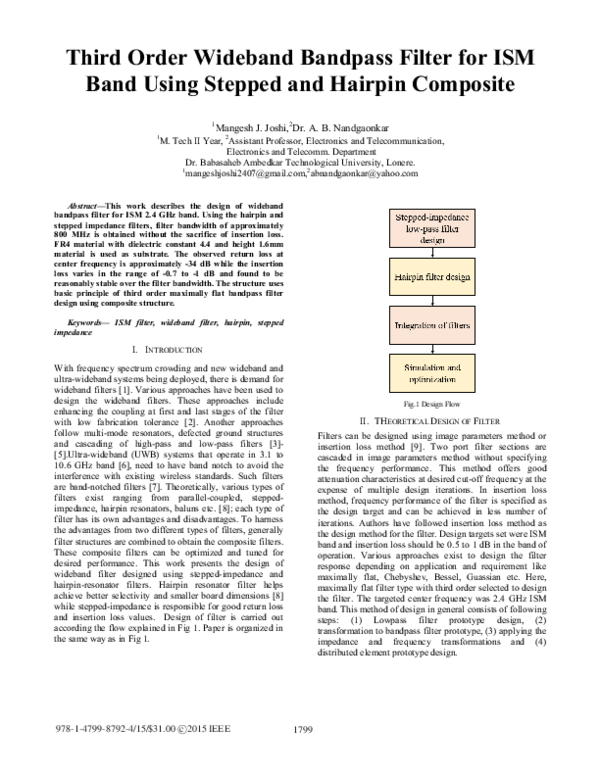 (PDF) Third Order Wideband Bandpass Filter for ISM Band Using Stepped ...