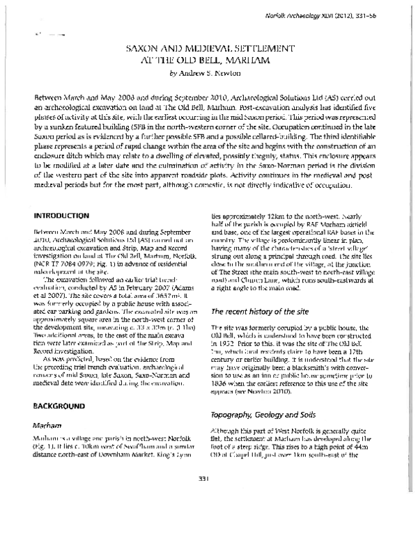 (PDF) Saxon and medieval settlement at the Old Bell, Marham, Norfolk.