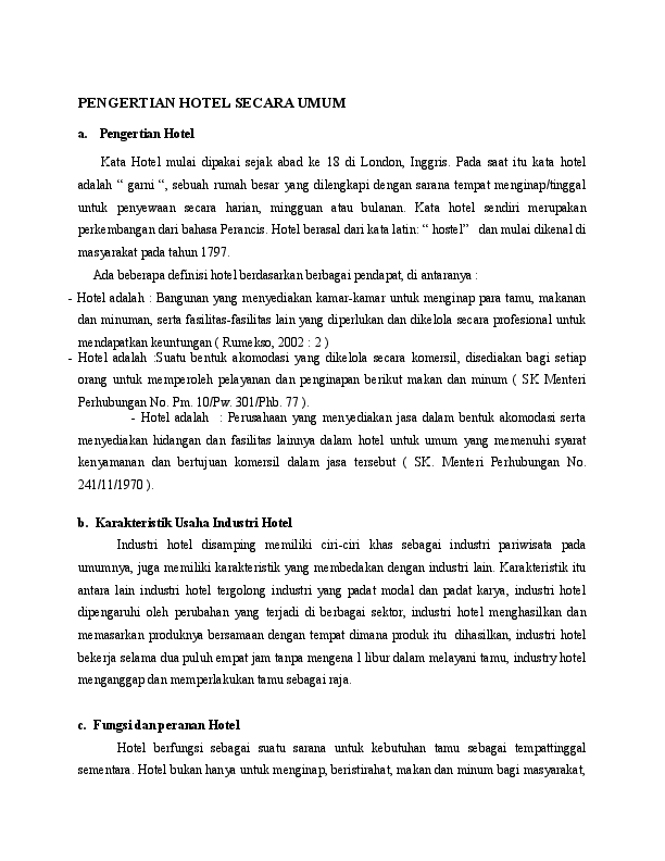 (DOC) PENGERTIAN HOTEL SECARA UMUM