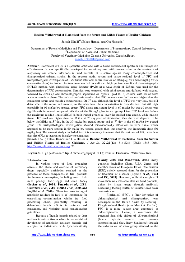 (PDF) Residue Withdrawal of Florfenicol from the Serum and Edible ...