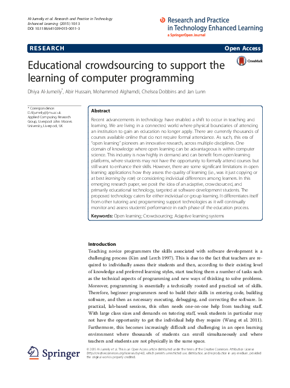 (PDF) Educational crowdsourcing to support the learning of computer programming