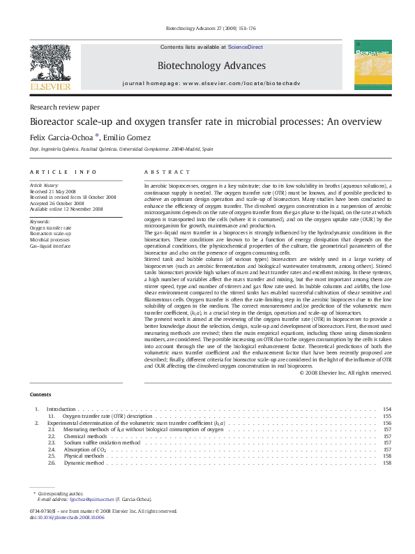 (PDF) Bioreactor scale-up and oxygen transfer in microbial processes