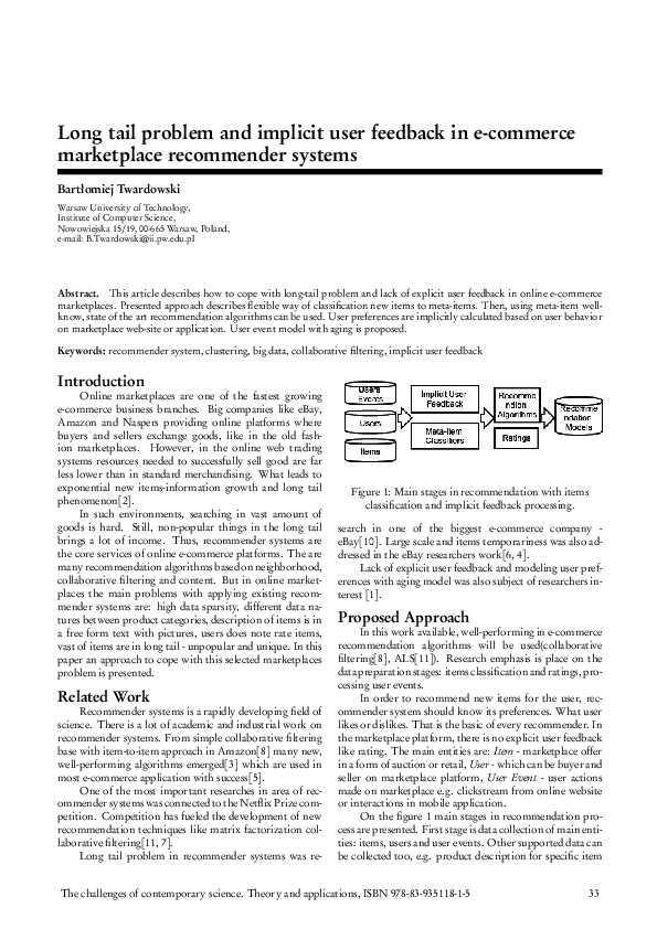 (PDF) Long tail problem and implicit user feedback in e-commerce marketplace recommender systems