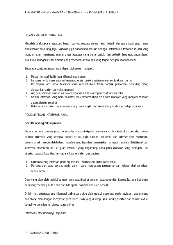(DOC) CHAPTER 3 THE BROAD PROBLEM AREA AND DEFININGN THE PROBLEM STATEMENT