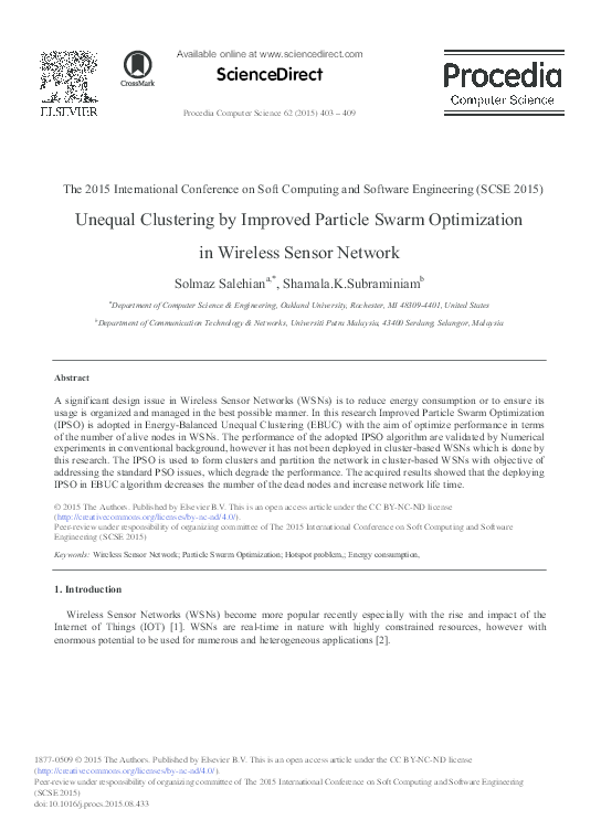 Pdf Unequal Clustering By Improved Particle Swarm Optimization In