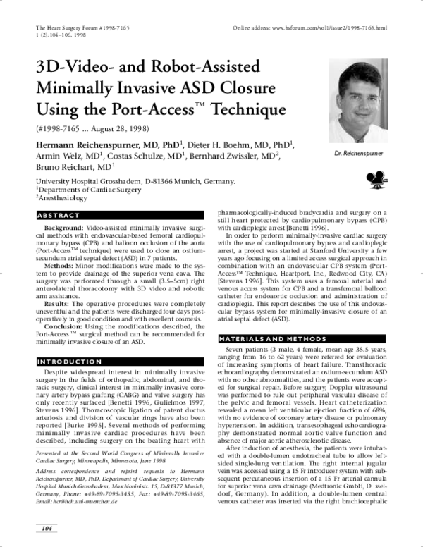 (PDF) 3D-Video- and Robot-Assisted Minimally Invasive ASD Closure Using ...