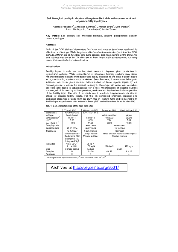 (PDF) Soil biological quality in short- and long-term field trials with ...
