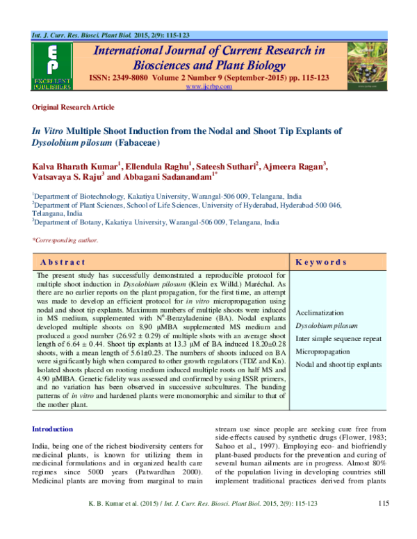 In vitro multiple shoot induction from the nodal and shoot tip explants ...
