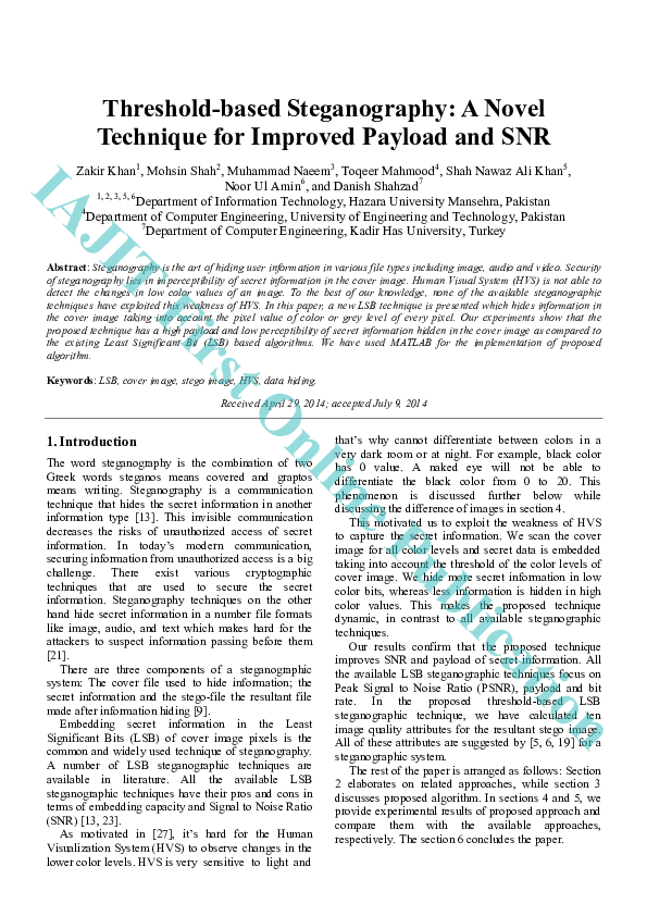 (PDF) Threshold-based Steganography: A Novel Technique for Improved Payload and SNR
