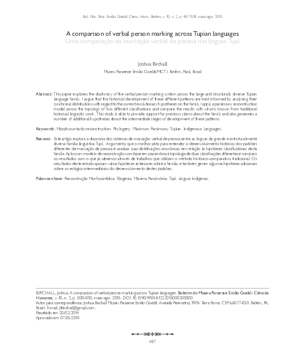 (PDF) A comparison of verbal person marking across Tupian languages