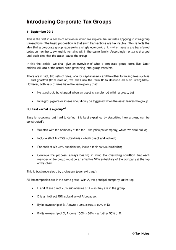 (PDF) Introducing Corporate Tax Groups