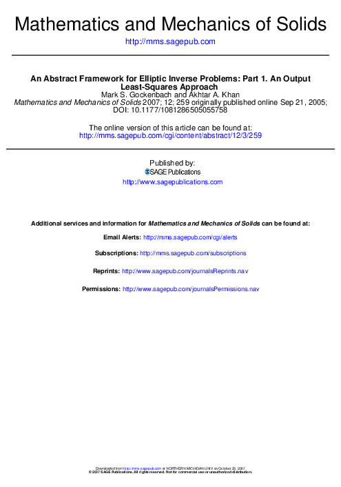 Pdf Least Squares Approach An Abstract Framework For Elliptic Inverse Problems Part 1 An