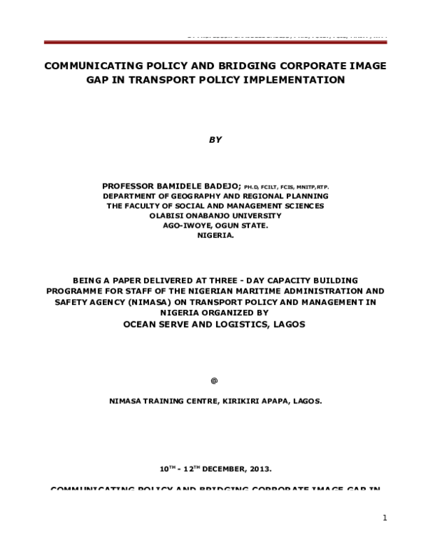 (DOC) COMMUNICATING POLICY AND BRIDGING CORPORATE IMAGE GAP IN ...