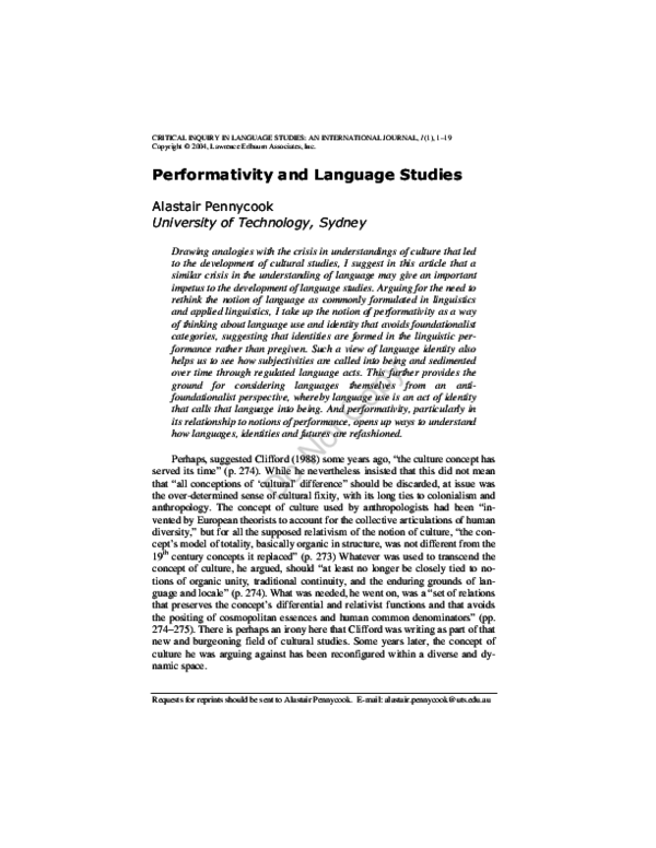 (PDF) Performativity and Language Studies