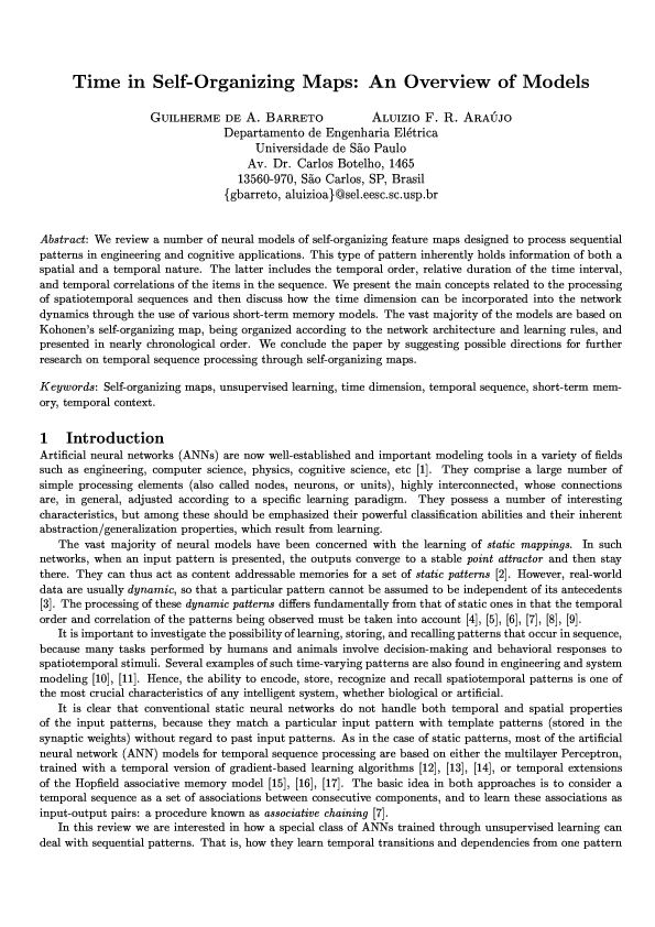 (PDF) Time in self-organizing maps: An overview of models