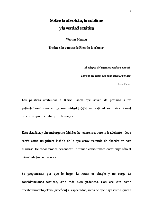 (PDF) Werner Herzog, Sobre lo absoluto, lo sublime y la verdad extática